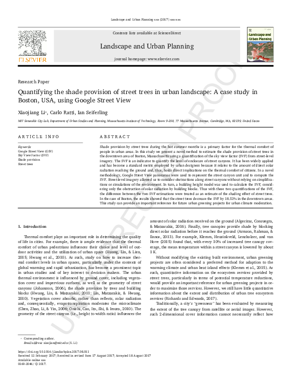 (PDF) Quantifying the shade provision of street trees in urban ...