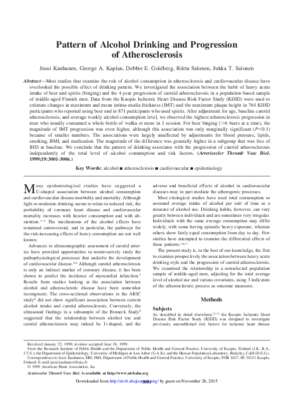 (PDF) Pattern of Alcohol Drinking and Progression of Atherosclerosis