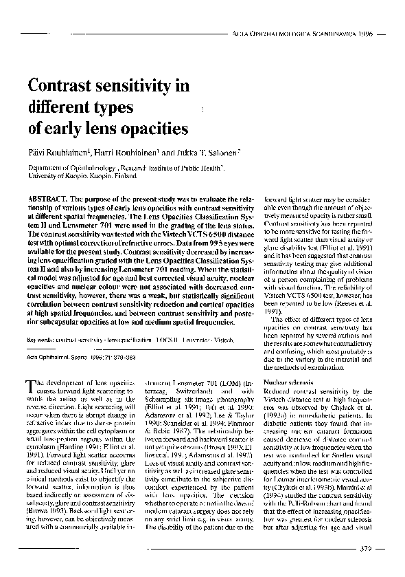 (PDF) Contrast sensitivity in different types of early lens opacities