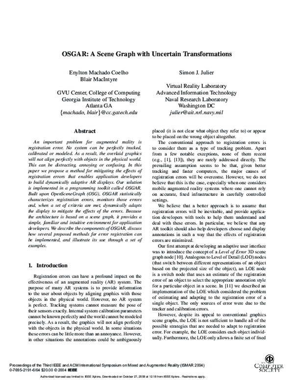 (PDF) OSGAR: A Scene Graph with Uncertain Transformations | E. Coelho ...