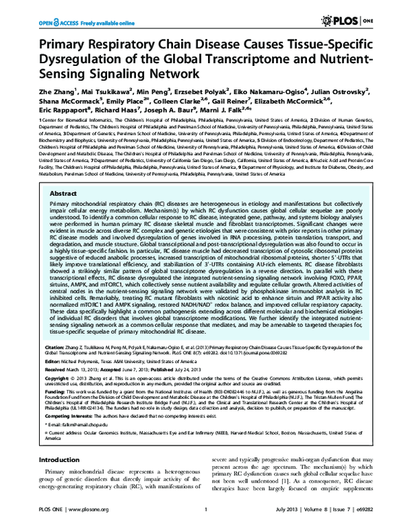 (PDF) Primary Respiratory Chain Disease Causes Tissue-Specific ...
