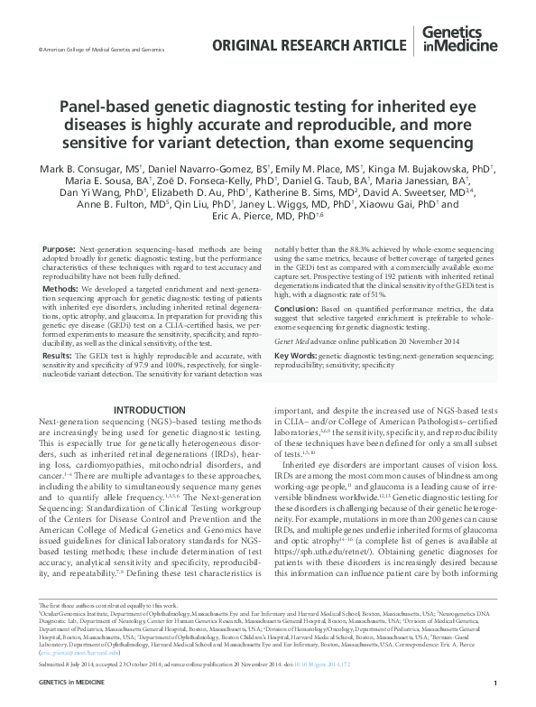 (PDF) Panel-based genetic diagnostic testing for inherited eye diseases ...