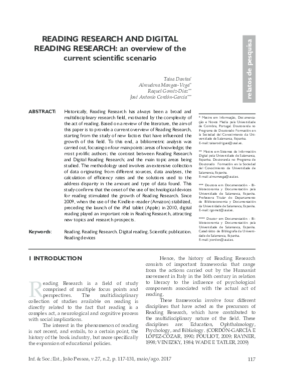 (PDF) READING RESEARCH AND DIGITAL READING RESEARCH: an overview of the ...