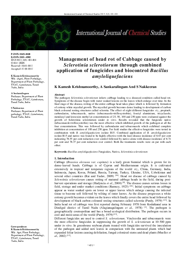 (PDF) Management of head rot of Cabbage caused by Sclerotinia ...