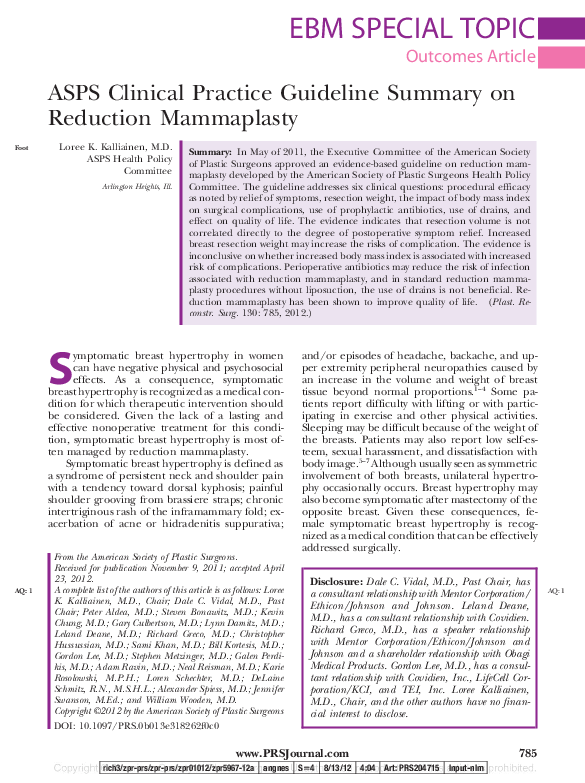 (PDF) EBM SPECIAL TOPIC ASPS Clinical Practice Guideline Summary on ...
