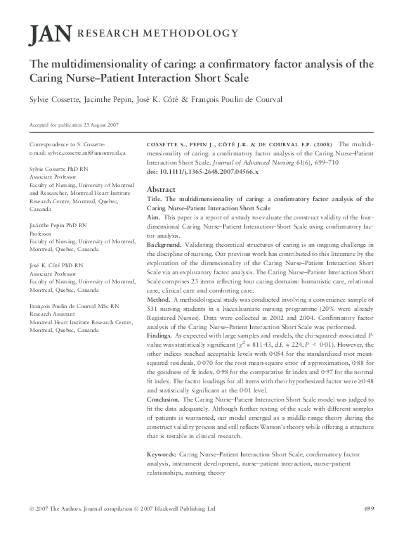 (PDF) The multidimensionality of caring: a confirmatory factor analysis ...