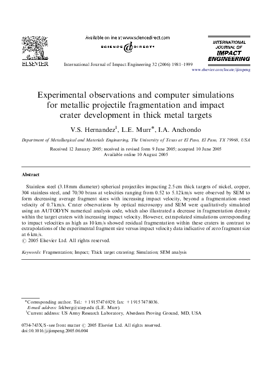 (PDF) Experimental observations and computer simulations for metallic ...