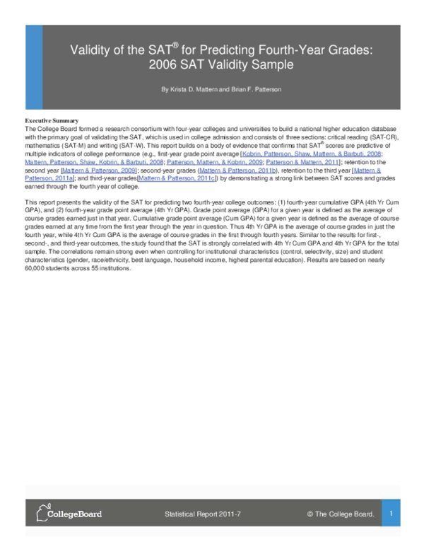 (PDF) Validity of the SAT® for Predicting Fourth-Year Grades: 2006 SAT ...