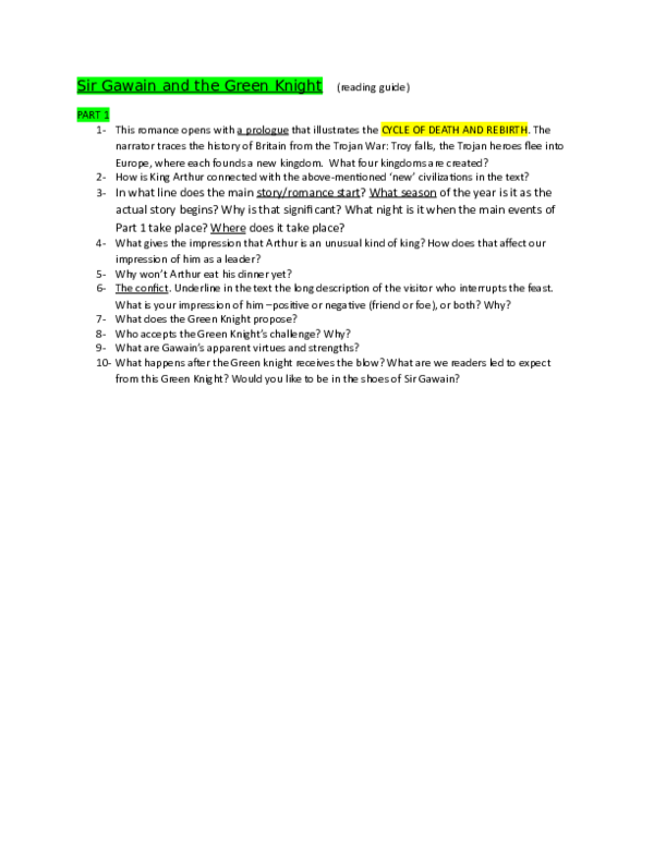 (DOC) Sir Gawain and the Green Knight