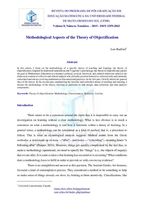 (PDF) Methodological Aspects of the Theory of Objectification