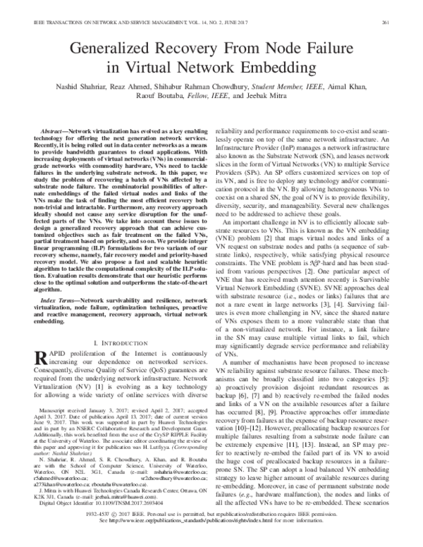 (PDF) Generalized Recovery From Node Failure in Virtual Network Embedding