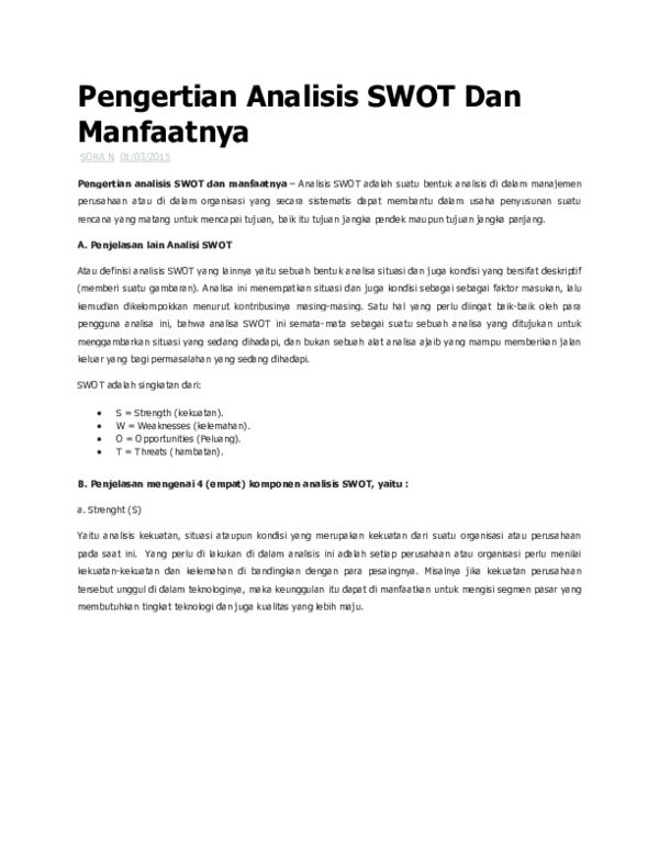 (DOC) Pengertian Analisis SWOT Dan Manfaatnya