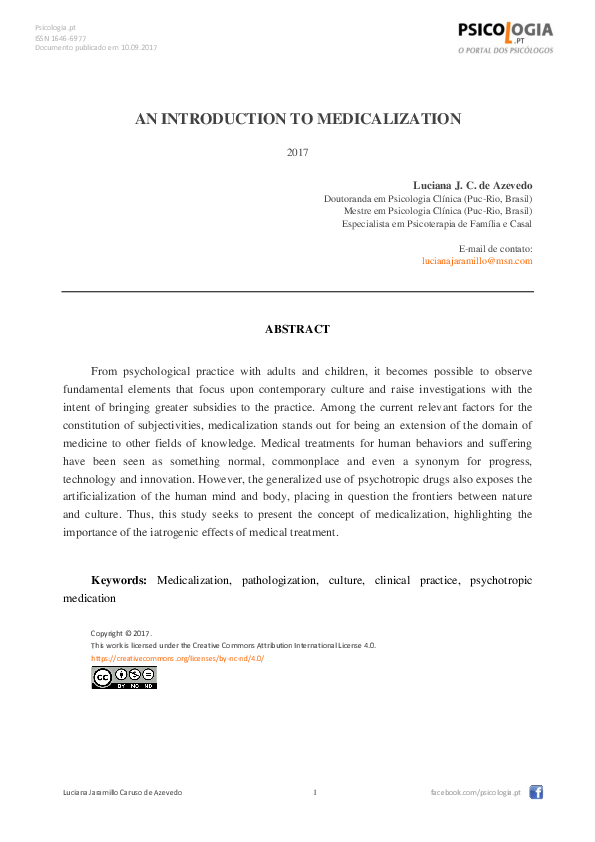 (PDF) AN INTRODUCTION TO MEDICALIZATION