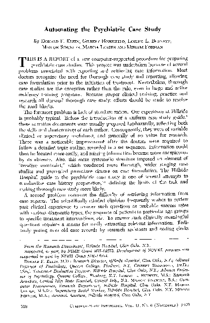 (PDF) Automating the psychiatric case study | Donald Klein - Academia.edu