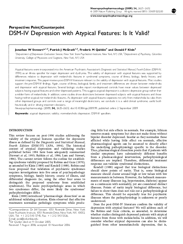 DSM-IV Depression with Atypical Features: Is It Valid?