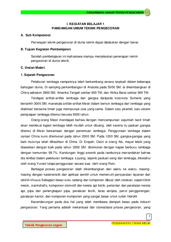 (PDF) Teknik Pengecoran Logam