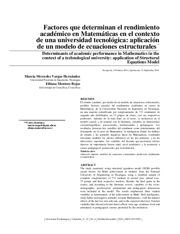 (PDF) Determinants of academic performance in Mathematics in the ...