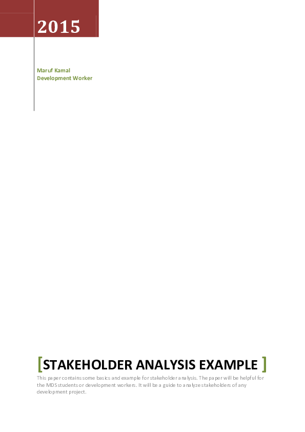 (PDF) Stakeholder Analysis of a Development Project -Basics and Example