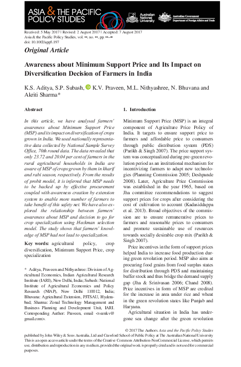 (PDF) Awareness about Minimum Support Price and Its Impact on ...