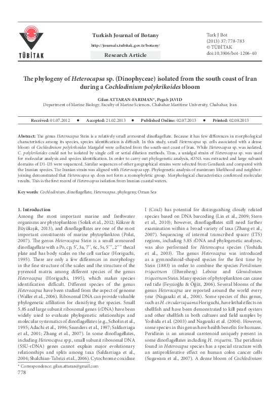 (PDF) Turkish Journal of Botany The phylogeny of Heterocapsa sp ...