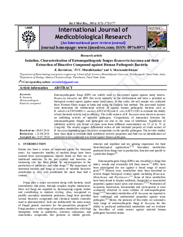 Pdf Isolation Characterization Of Entomopathogenic Fungus Extraction