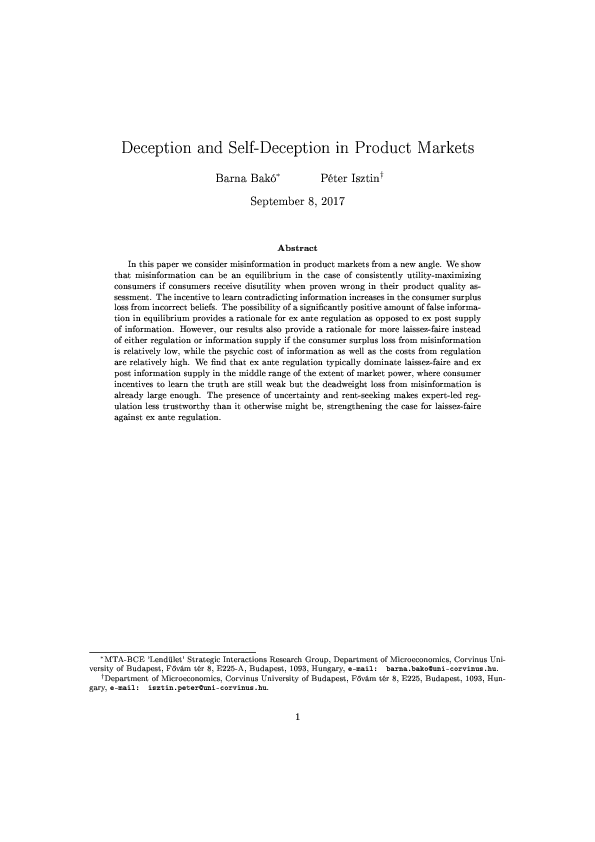 (PDF) Deception and Self-Deception in Product Markets