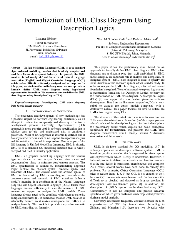 Pdf Formalization Of Uml Class Diagram Using Description Logics