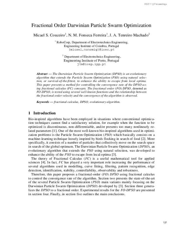 Pdf Fractional Order Darwinian Particle Swarm Optimization