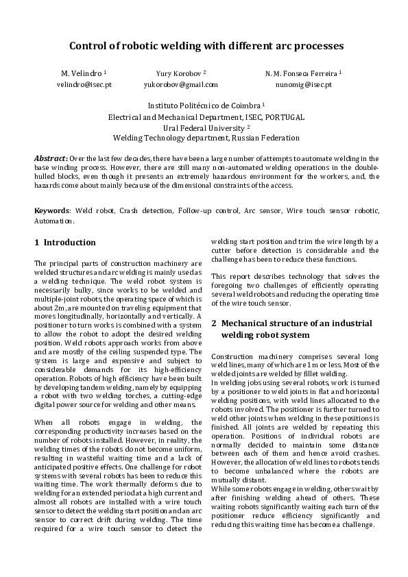 (PDF) Control of a rotational system for robotic welding for different ...