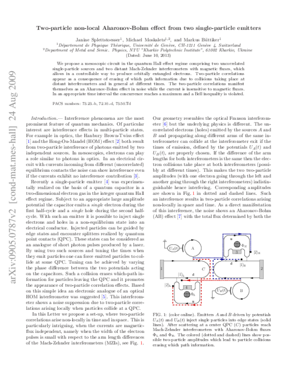 Pdf Two Particle Nonlocal Aharonov Bohm Effect From Two Single Particle Emitters