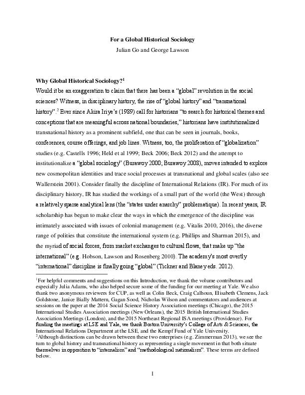 (DOC) ‘For a Global Historical Sociology’. In: Julian Go and George ...
