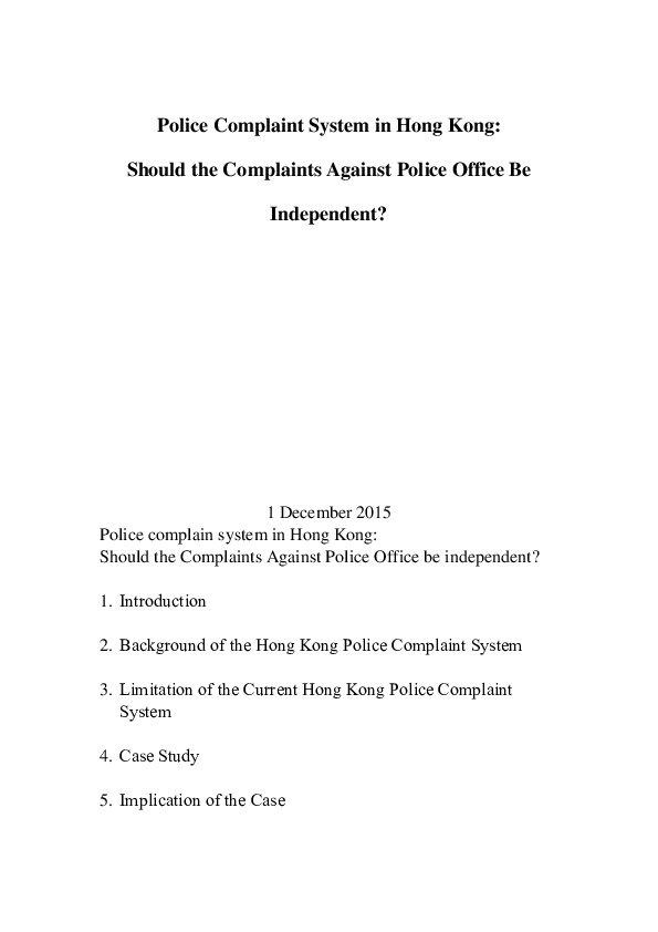 (DOC) Police Complaint System in Hong Kong: Should the Complaints ...