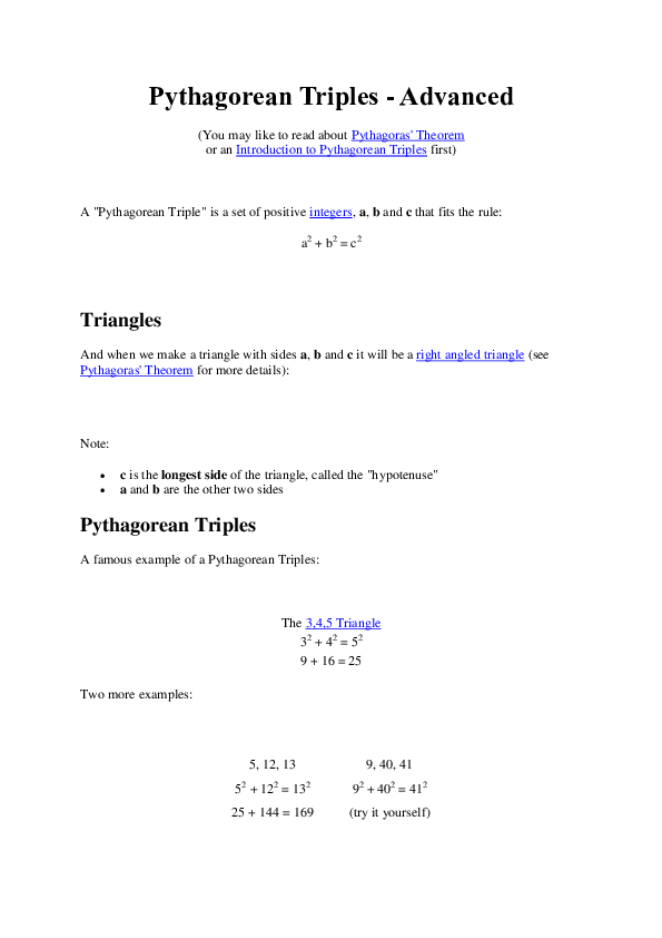 Doc Pythagorean Triples Advanced