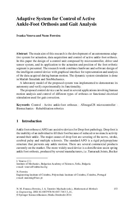 (PDF) Adaptive Control System for Ankle-Foot Orthosis