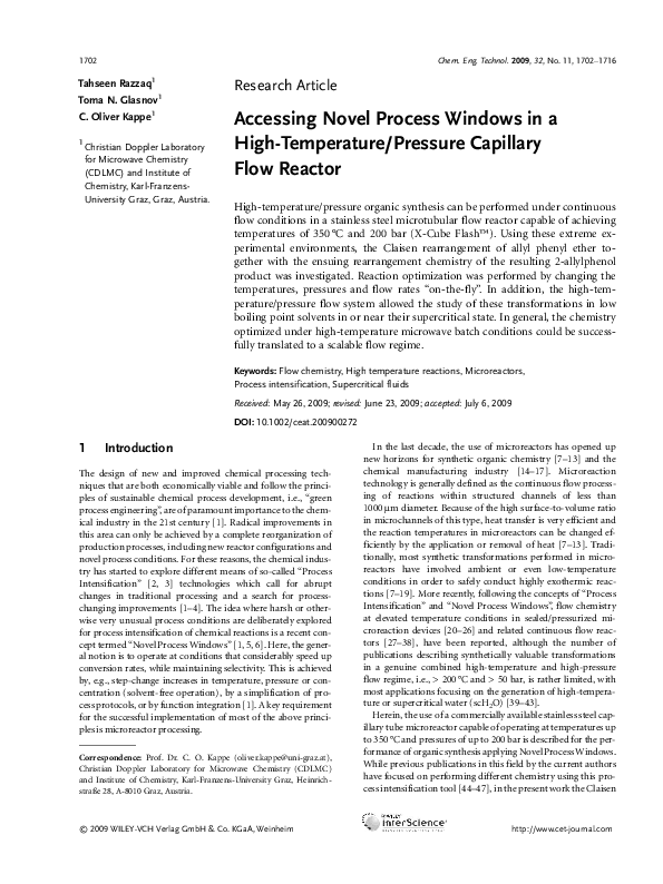 (PDF) Accessing Novel Process Windows in a High-Temperature/Pressure ...