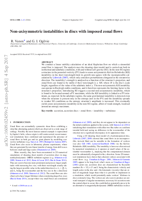 (PDF) Non-axisymmetric instabilities in discs with imposed zonal flows