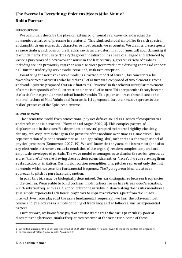 (PDF) The Swerve in Everything: Epicurus Meets Mika Vainio