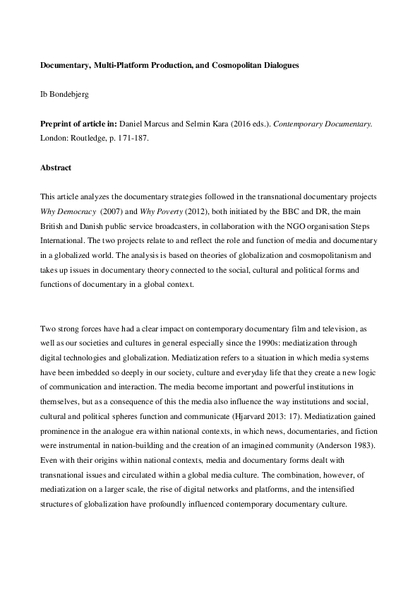 (DOC) Documentary, Multi-Platform Production, and Cosmopolitan Dialogues