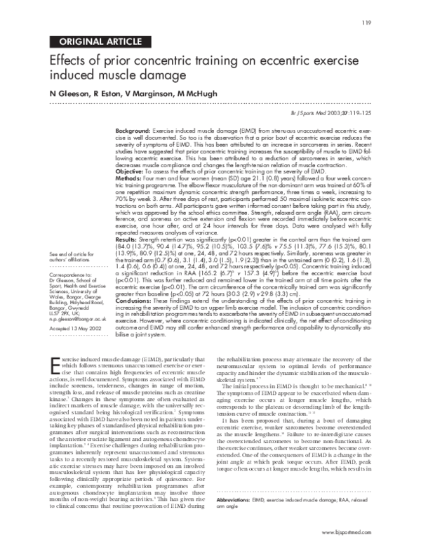 (PDF) Effects of prior concentric training on eccentric exercise induced muscle damage * Commentary