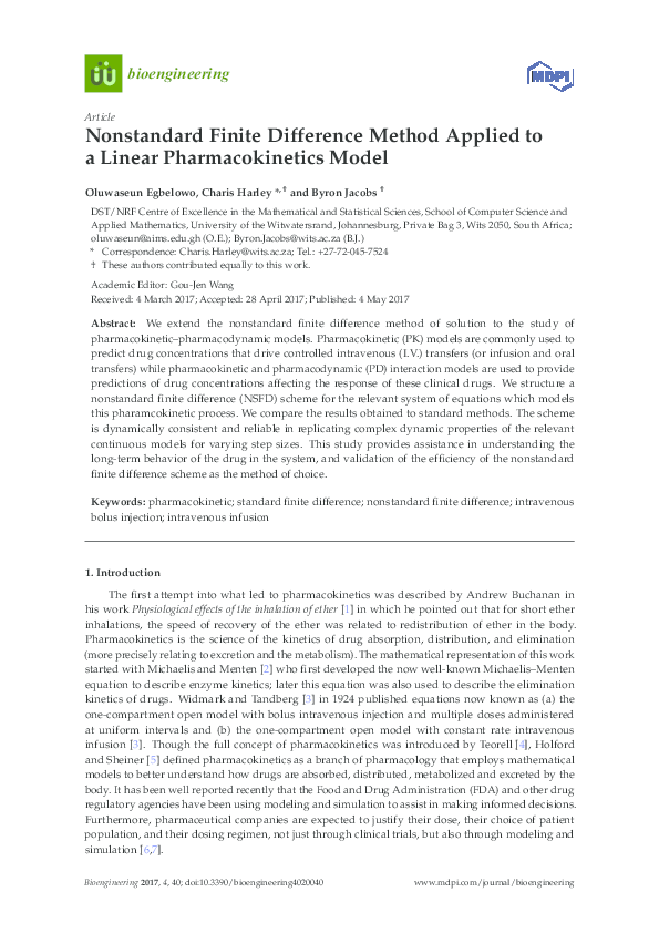 (PDF) Nonstandard Finite Difference Method Applied to a Linear Pharmacokinetics Model