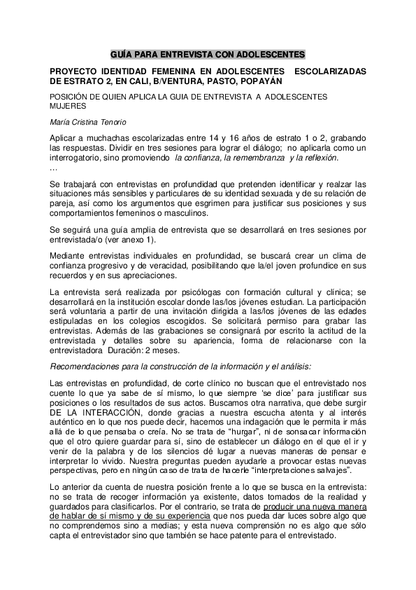 (DOC) GUIA PARA ENTREVISTA ADOLESCENTES