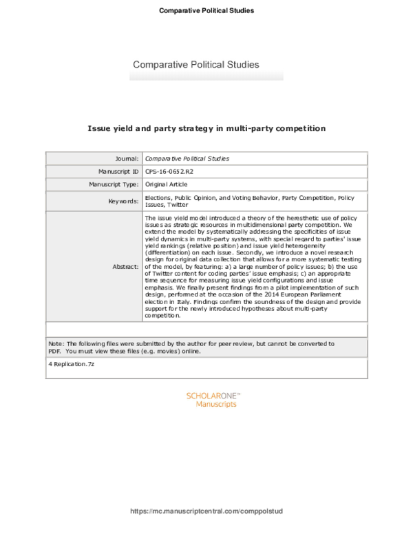 (PDF) Issue yield and party strategy in multi-party competition