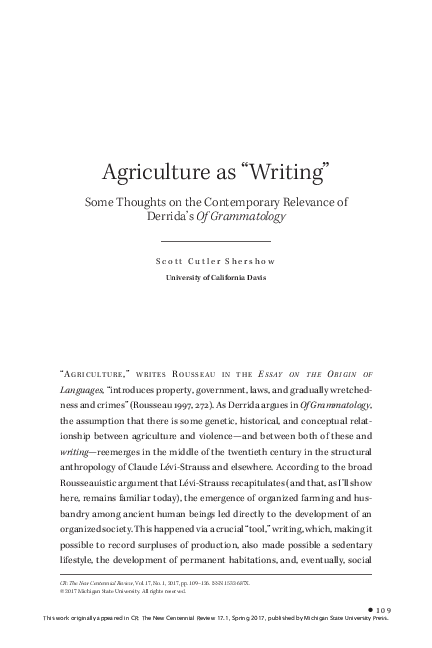 (PDF) Agriculture as “Writing:” Some Thoughts on the Contemporary ...
