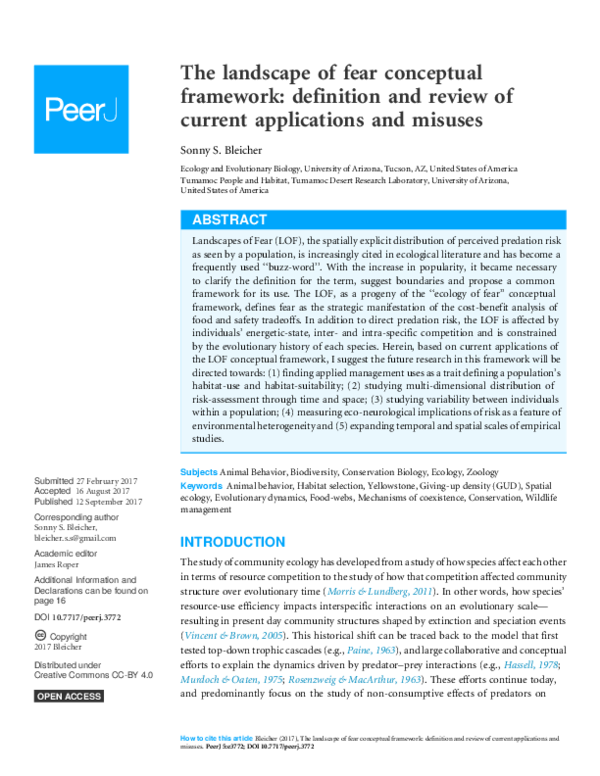 (PDF) The landscape of fear conceptual framework: definition and review ...