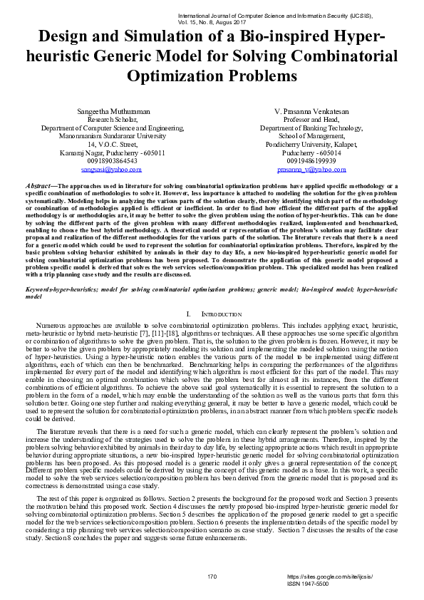 (PDF) Design and Simulation of a Bio-inspired Hyper- heuristic Generic Model for Solving ...