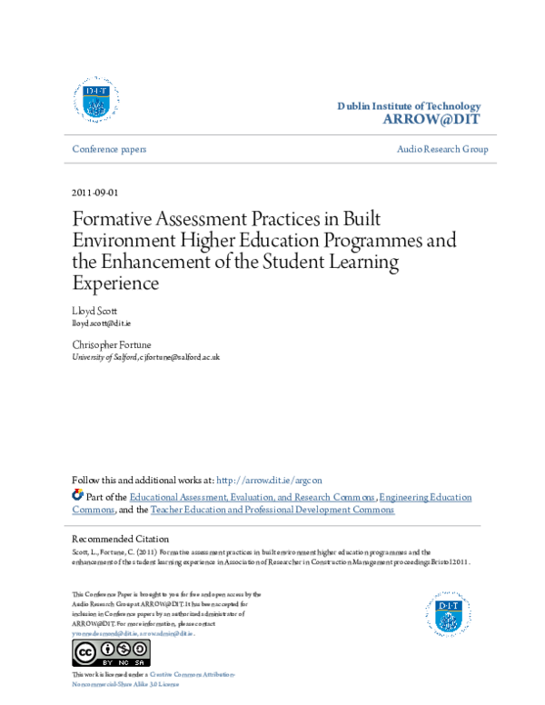 (PDF) Formative Assessment Practices in Built Environment Higher ...