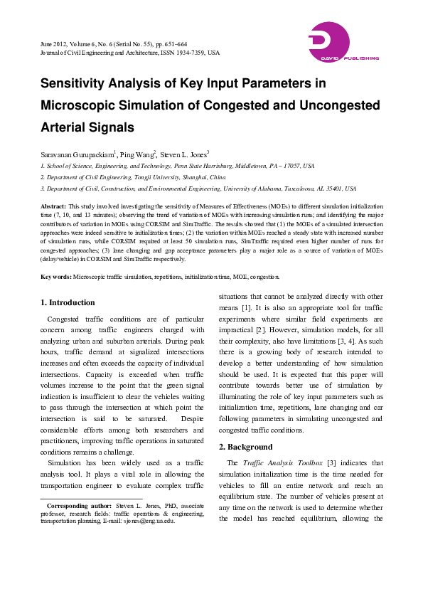 (PDF) Sensitivity Analysis of Key Input Parameters in Microscopic Simulation of Congested and ...
