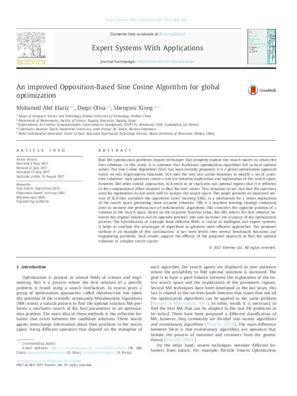 (PDF) An improve d Opposition-Base d Sine Cosine Algorithm for global ...