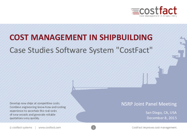 (PDF) COST MANAGEMENT IN SHIPBUILDING Case Studies Software System "CostFact" NSRP Joint Panel ...