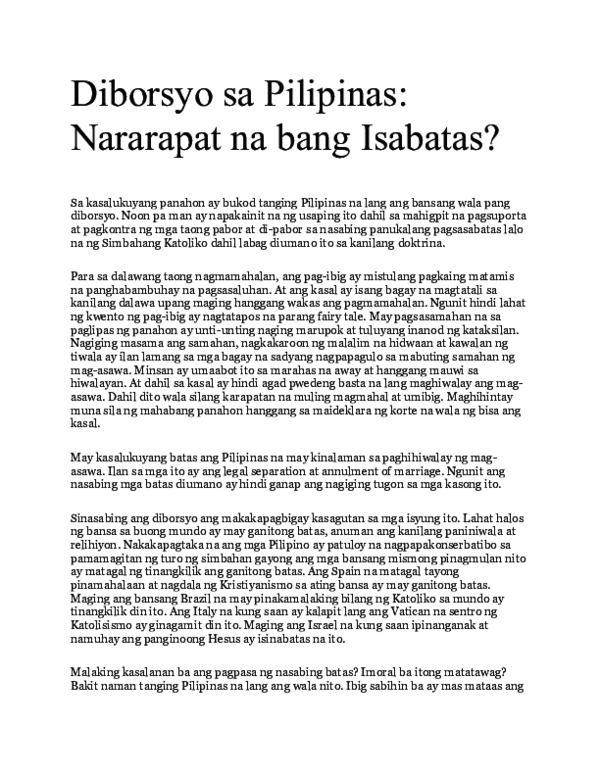 (DOC) pagpapatupad ng diborsyo sa bansang pilipnas